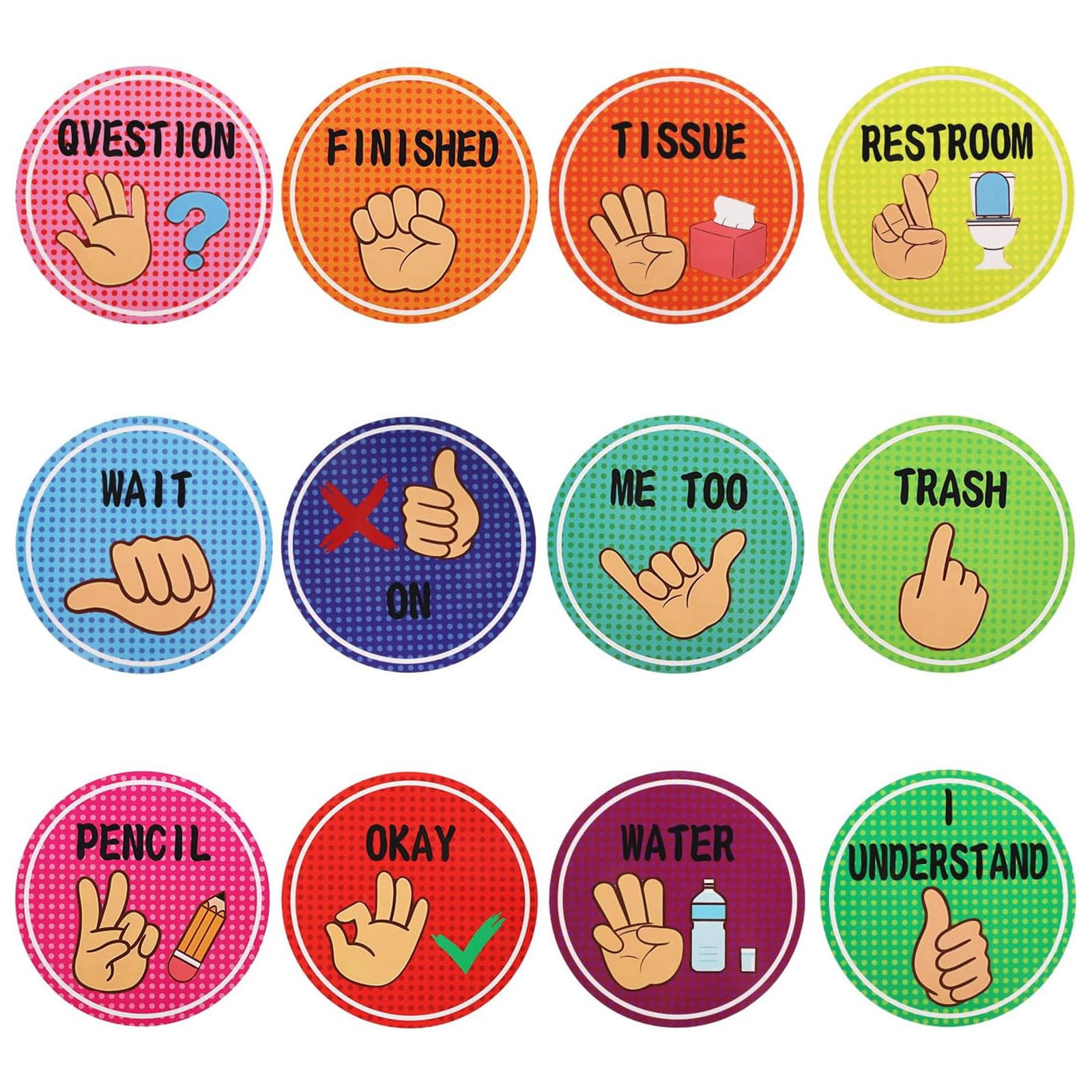 12Pcs Color Coded Hand Gesture Posters For Classroom Wall Waterproof ...