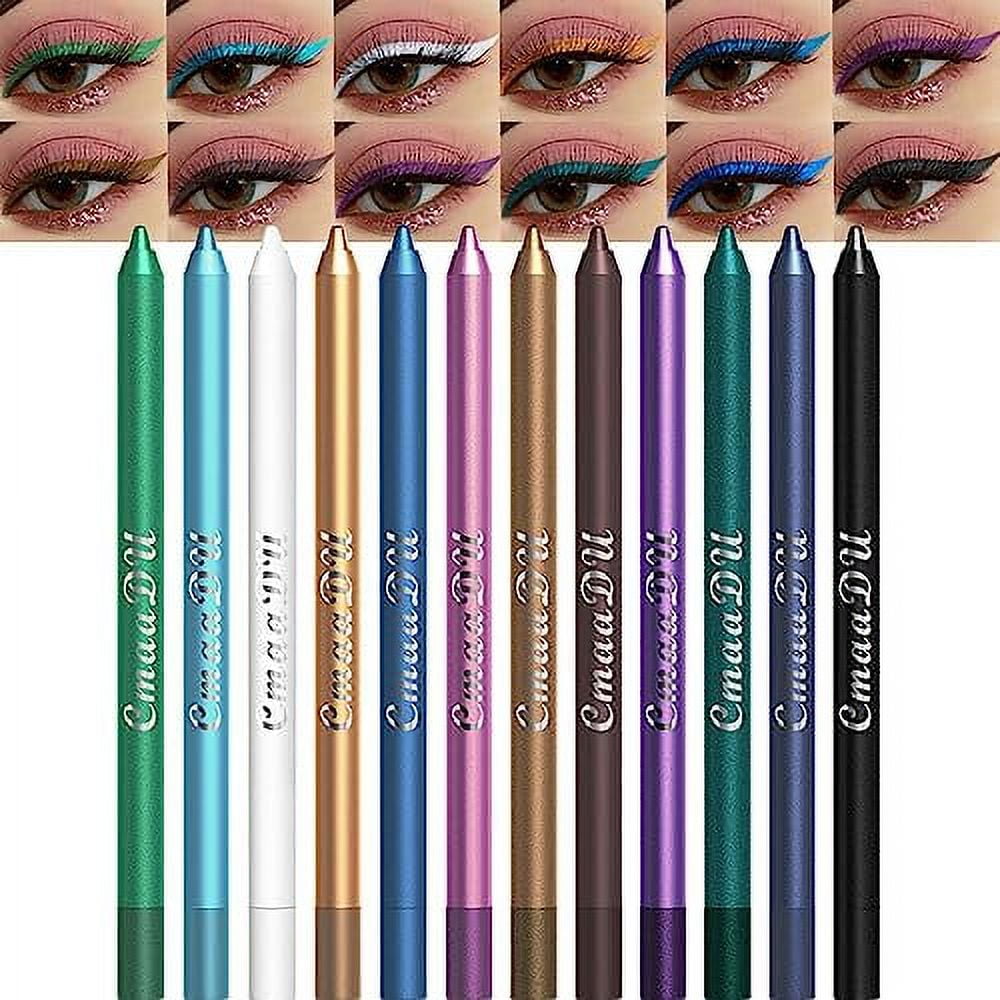 12Pcs Colored Gel Glitter Eyeliner Pencils Set Dark Light Emerald Green ...