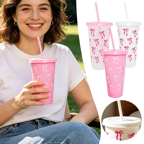 12Pcs Coquette Bow Print Reusable PP Tumbler Cups, With Matching Lid ...