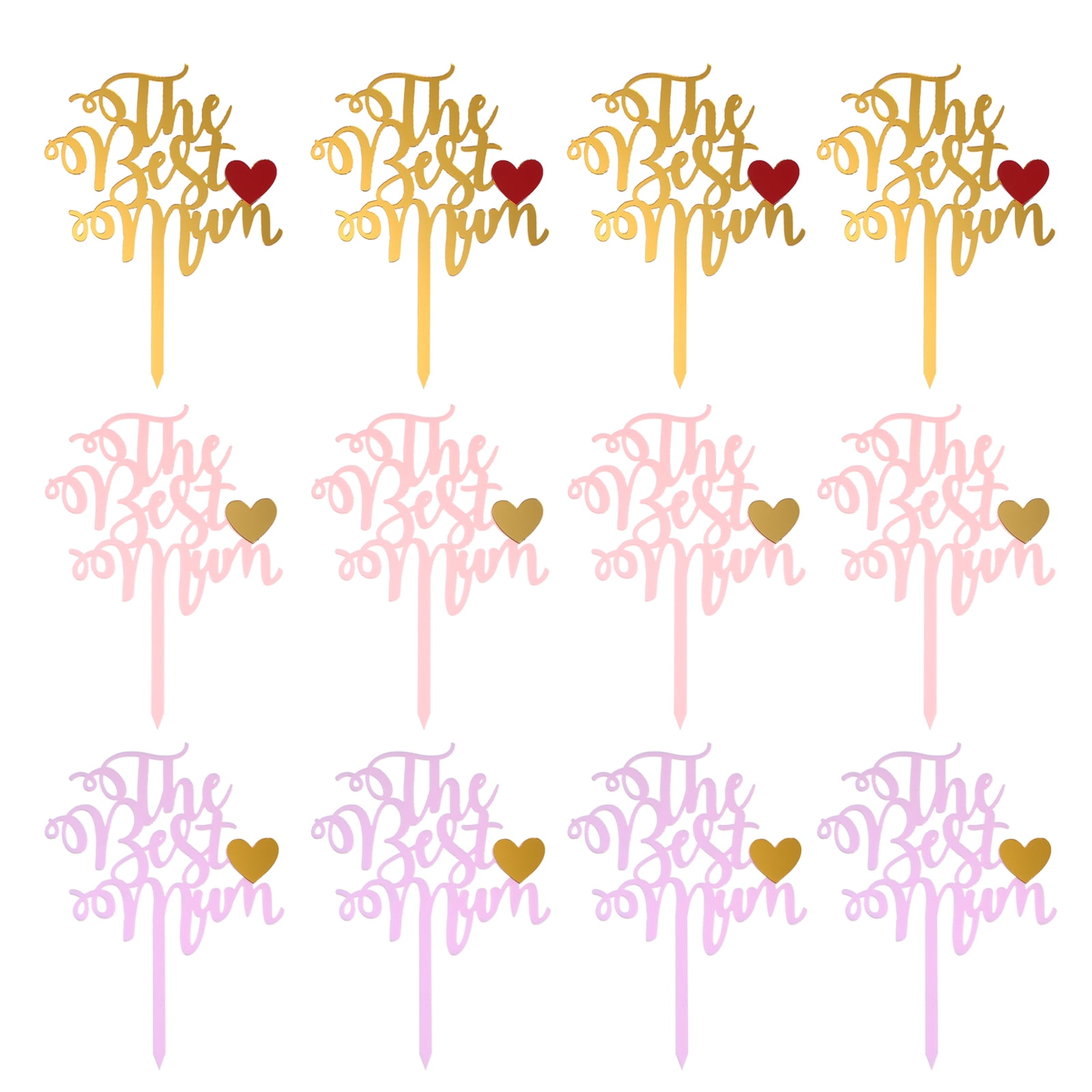 12Pcs Creative Cake Toppers Acrylic Mother's Day Cake Topper Chic Cake ...