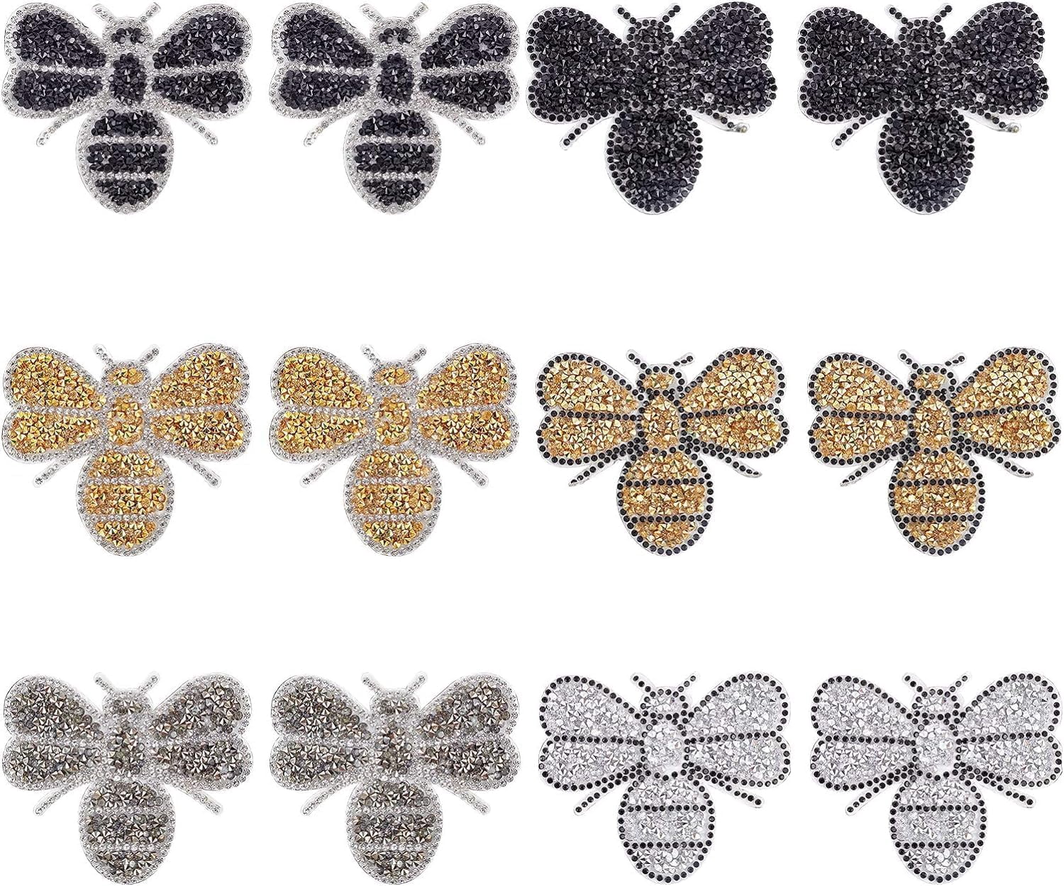 12Pcs Crystals Bee Patches Iron on Clothes Patches Rhinestone Appliques ...