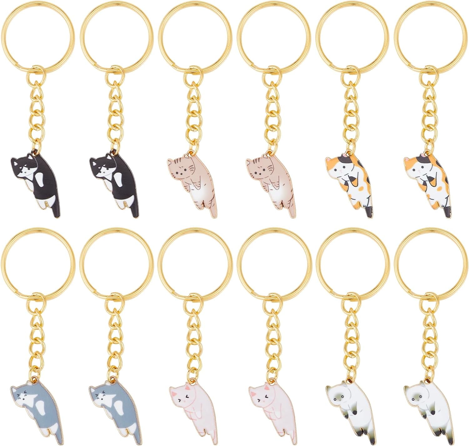 12Pcs Cute Cat Keychains Kawaii Kitty Enamel Key Chain Animal 6 Style ...