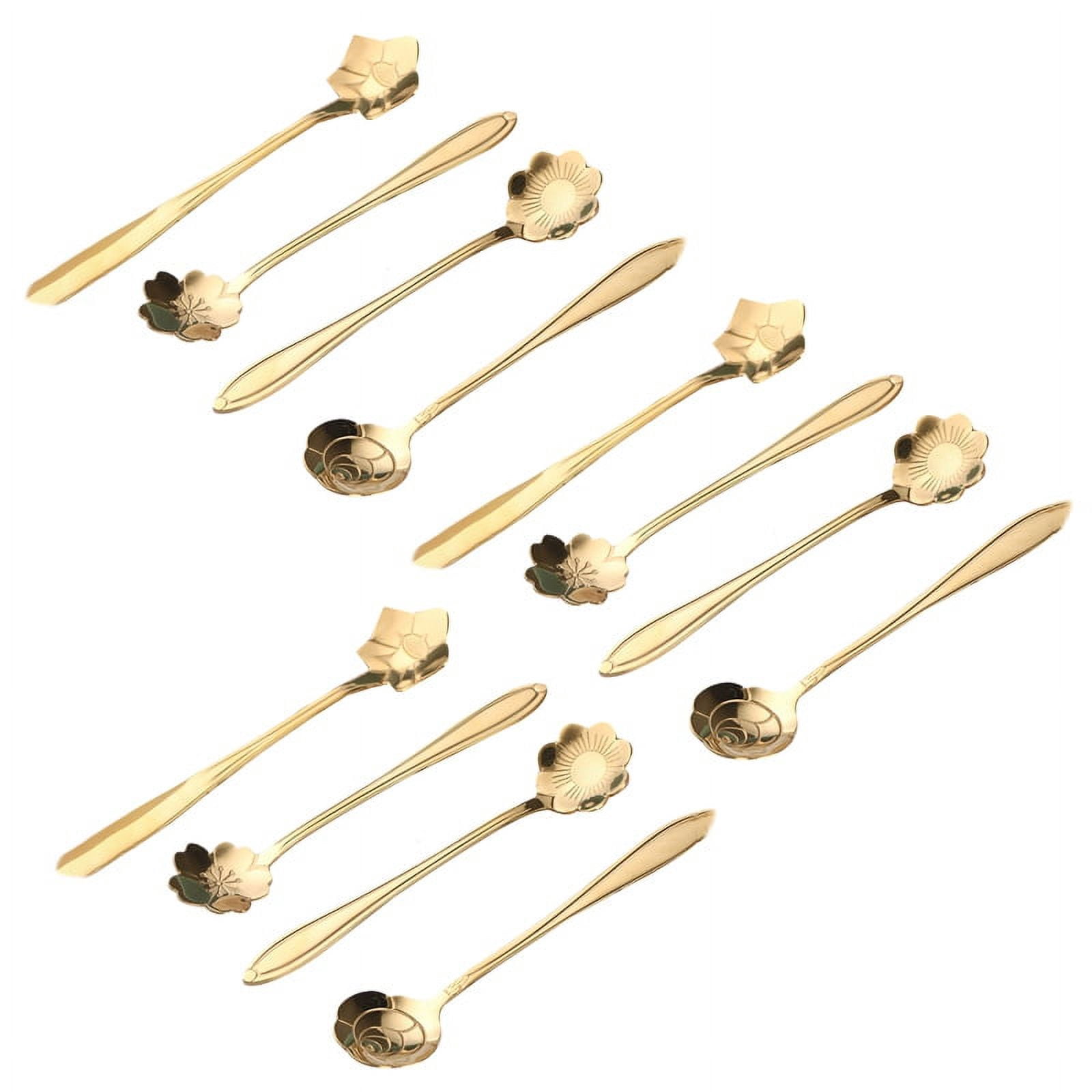 12Pcs Cute Stainless Steel Flower Teaspoon Dessert Coffee Spoon Golden ...