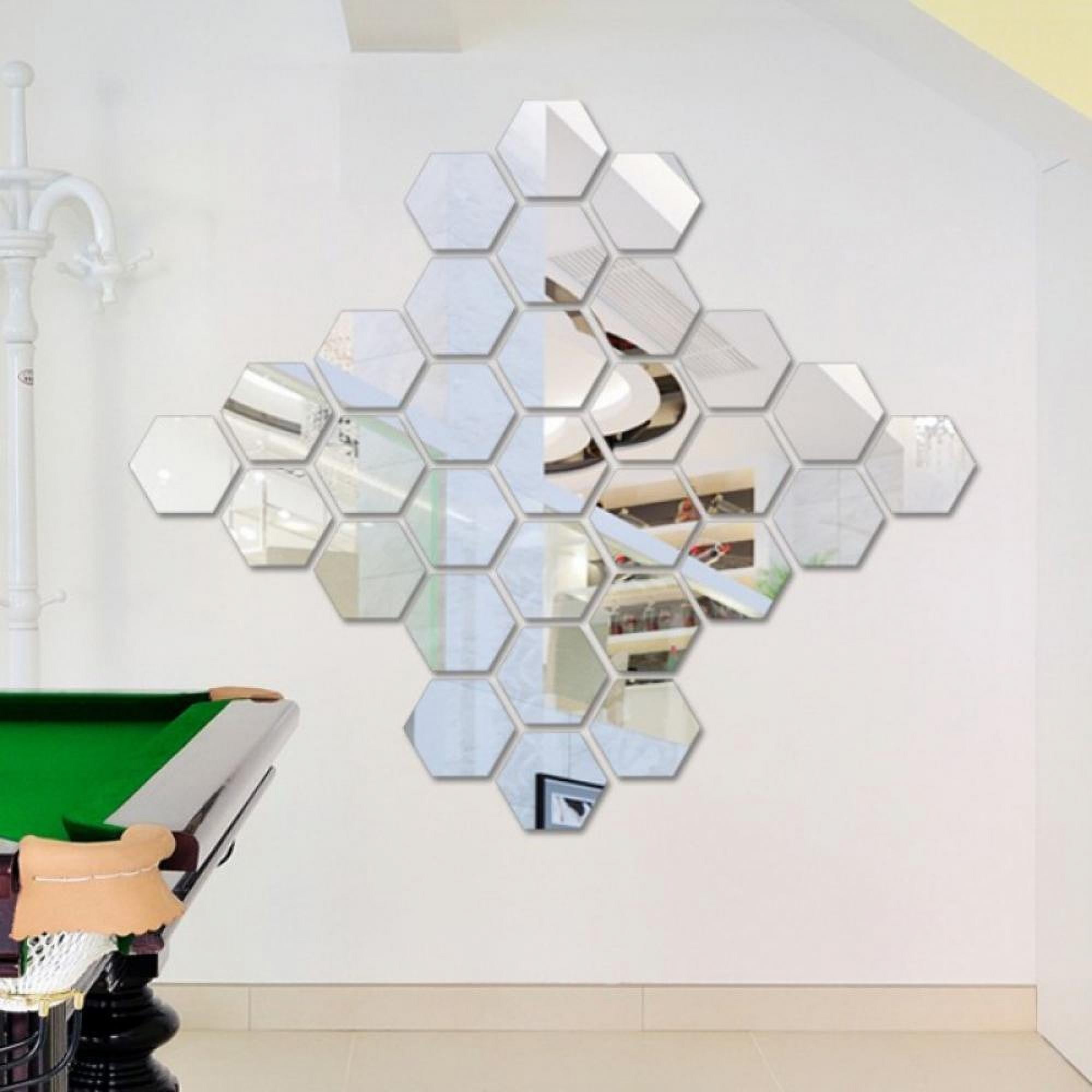 12Pcs DIY Hexagol Wall Sticker 3D Mirror Self Adhesive Plastic Mirror ...