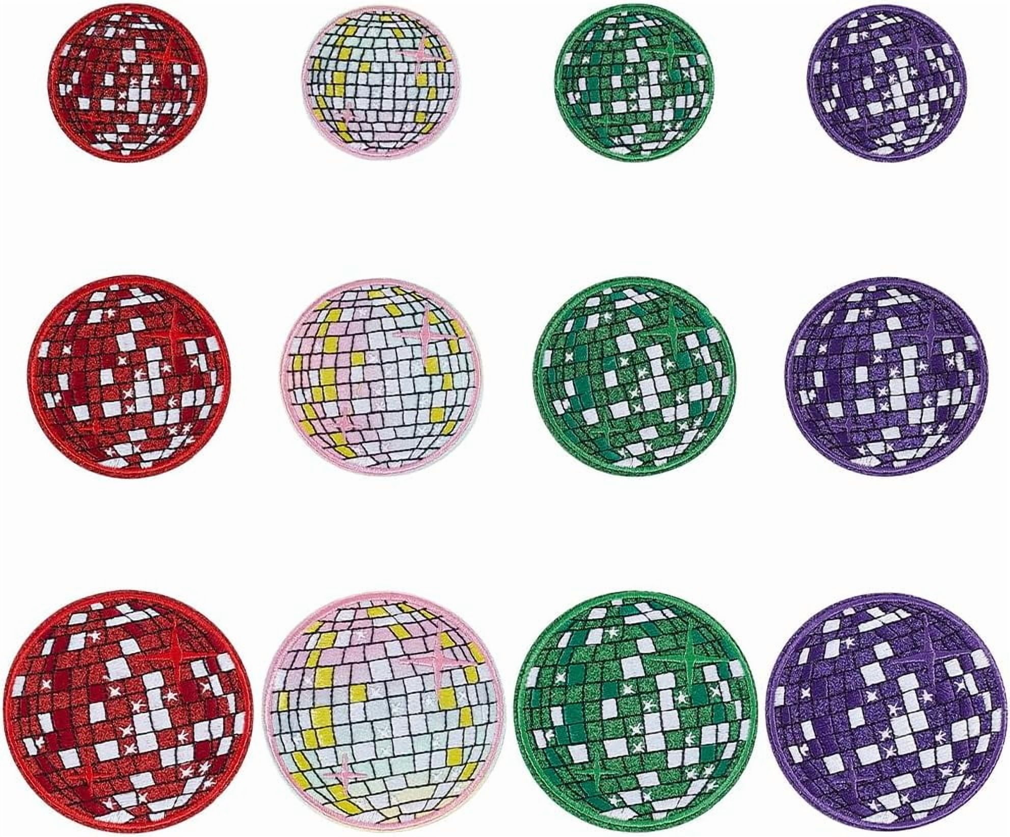 12Pcs Disco Ball Iron on Patch Round Balls Glitter Embroidered Applique Music Disco Party Bling ...