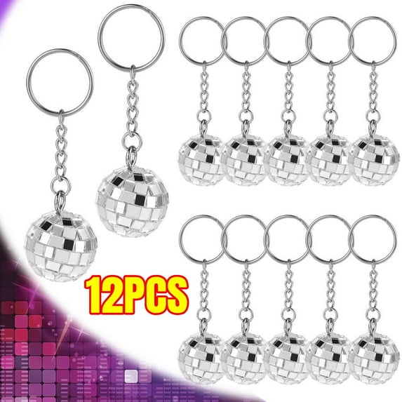 12Pcs Disco Ball Keychain Bulk Mirror Ball Key Chain Small Mini Silver ...