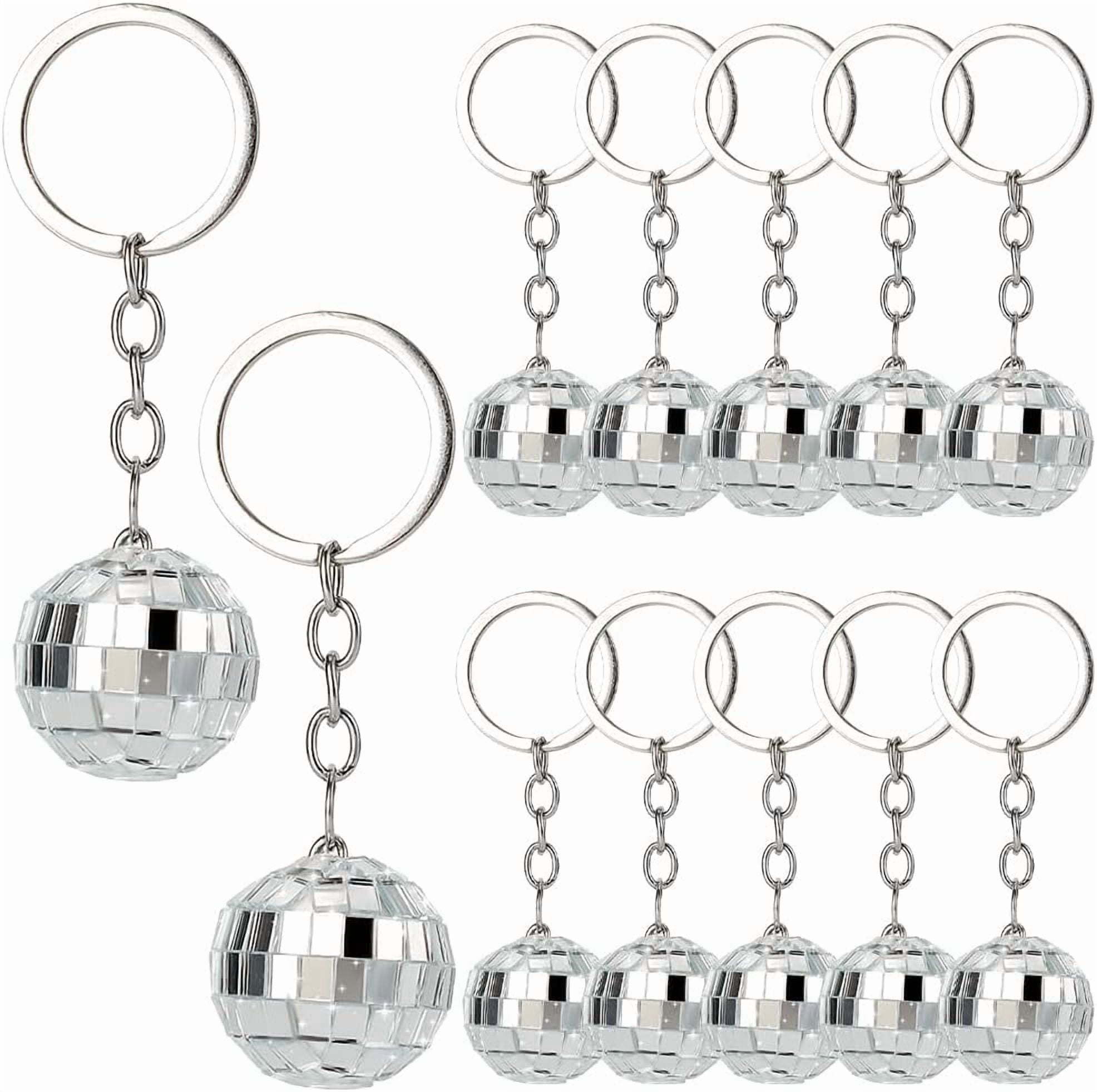 12Pcs Disco Ball Keychain Bulk Mirror Ball Key Chain Small Mini Silver ...