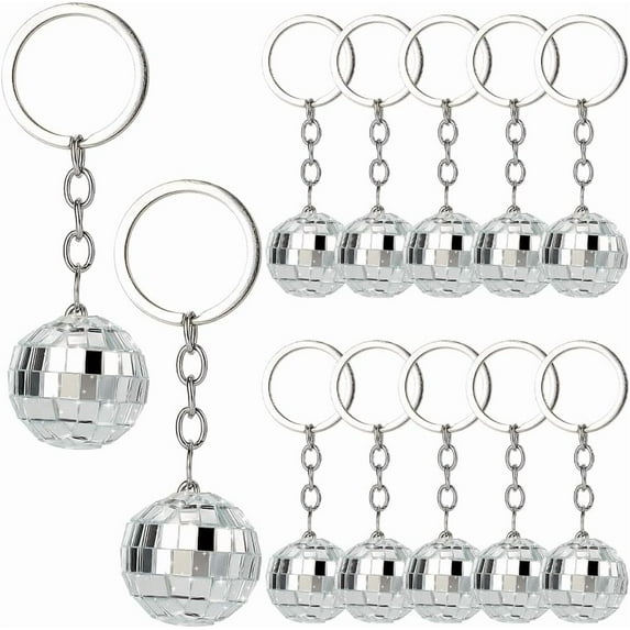 12Pcs Disco Ball Keychain Bulk Mirror Ball Key Chain Small Mini Silver ...