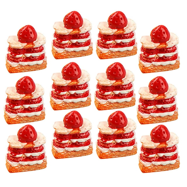 12Pcs Dollhouse Miniature Food Mini Strawberry Cakes Dessert Model Food ...