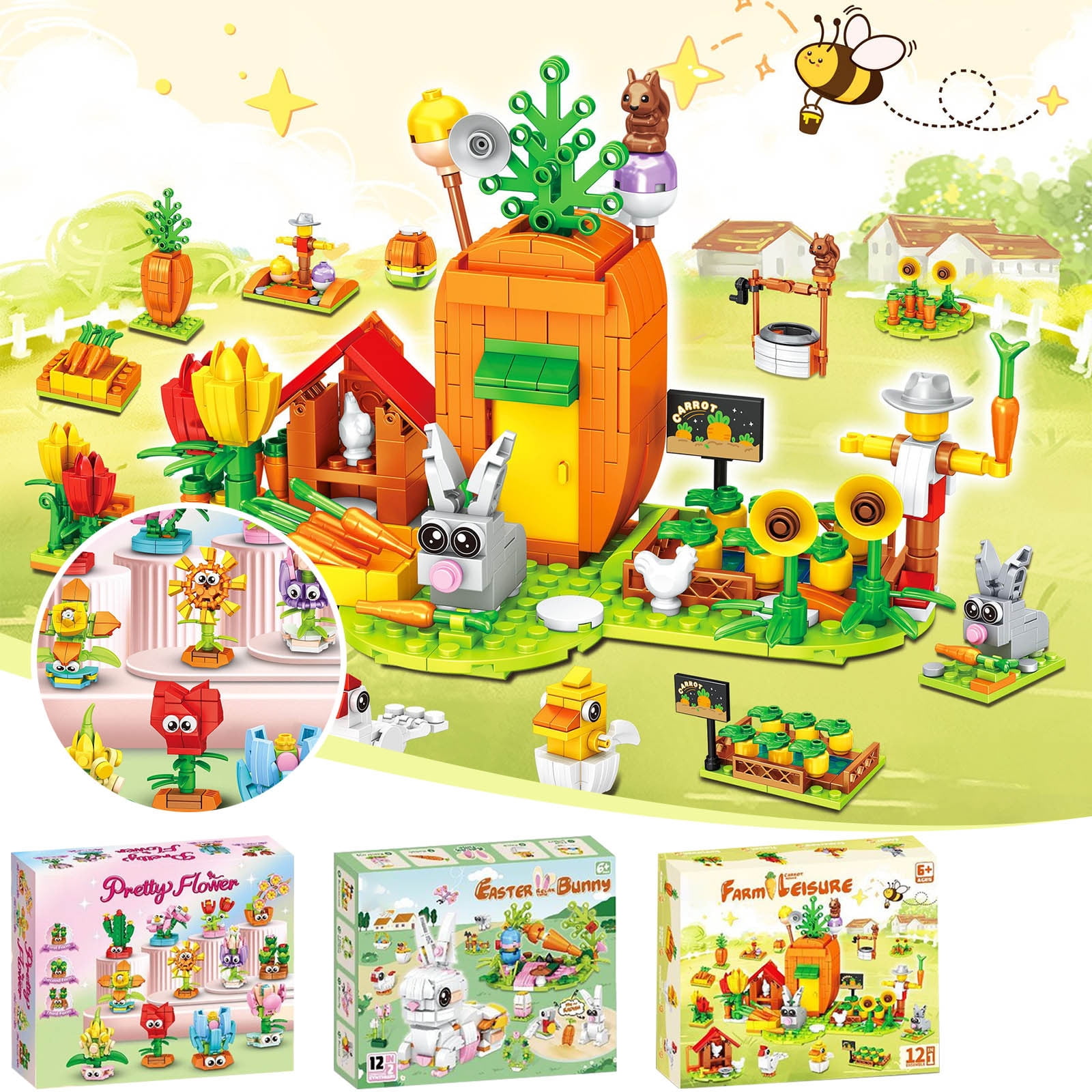 12Pcs Easter Egg Fillers Building Kits, Easter Rabbit 12 in 1 Building ...