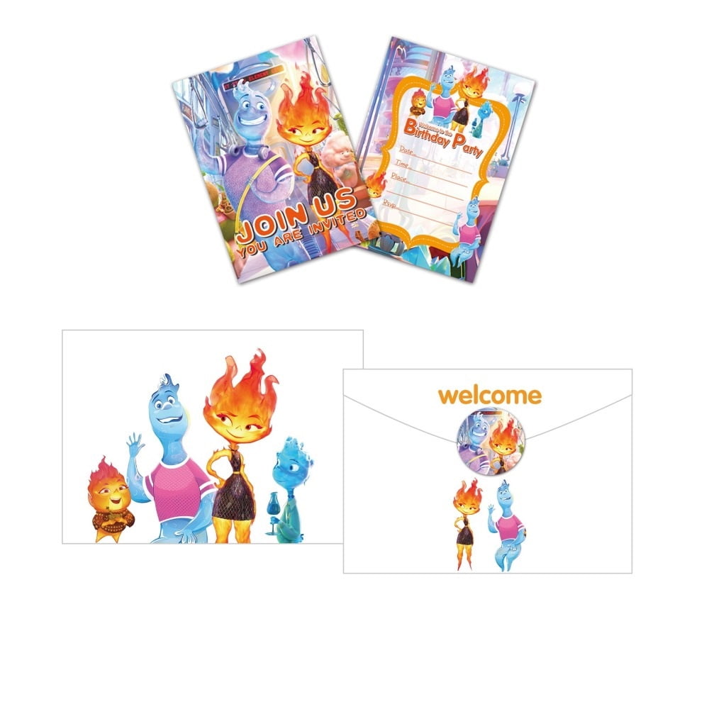 12Pcs Elemental Cartoon Theme Birthday Party Invitation Cards for Kids ...