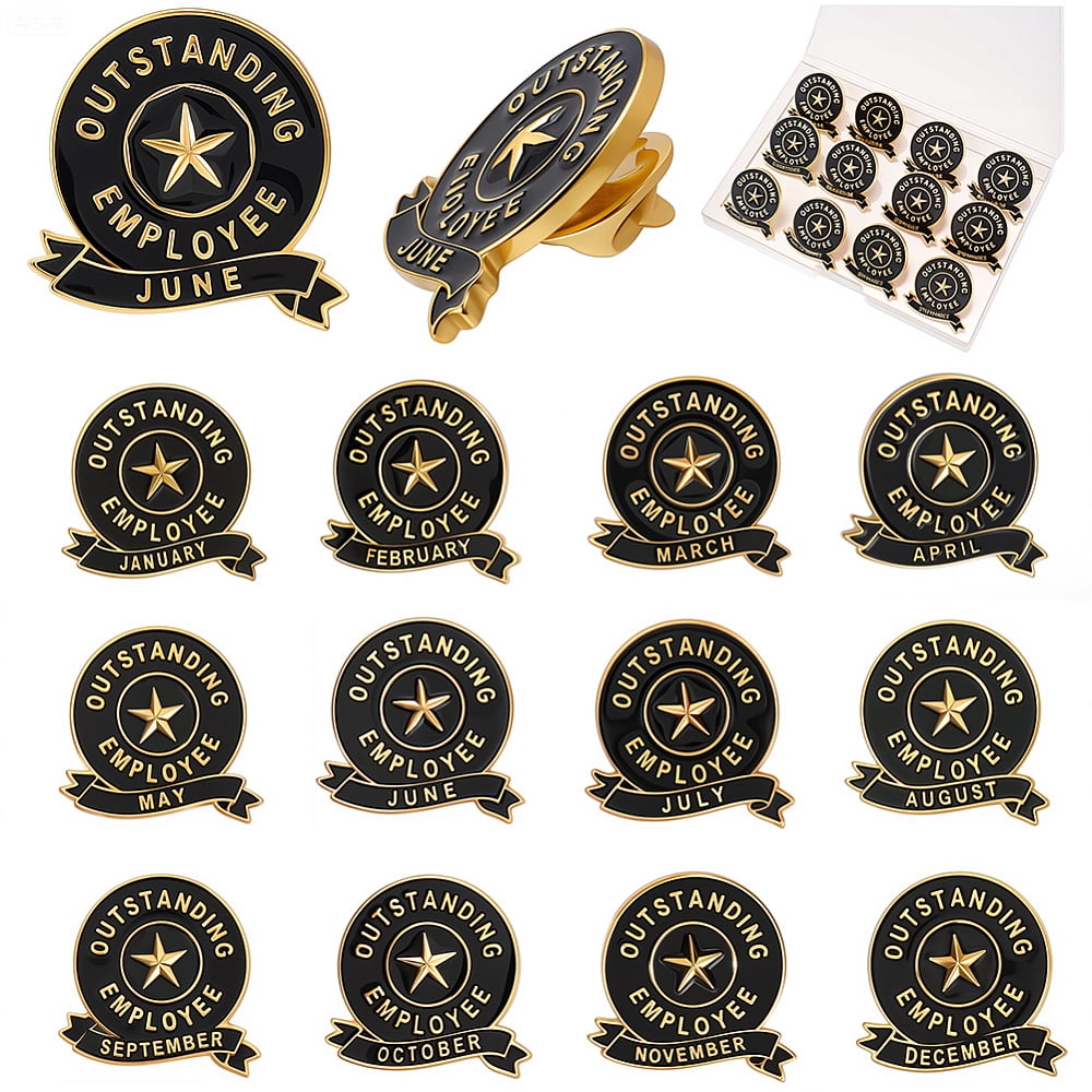 12Pcs Employee of The Month Badge Appreciation Lapel Pins Black Flat ...