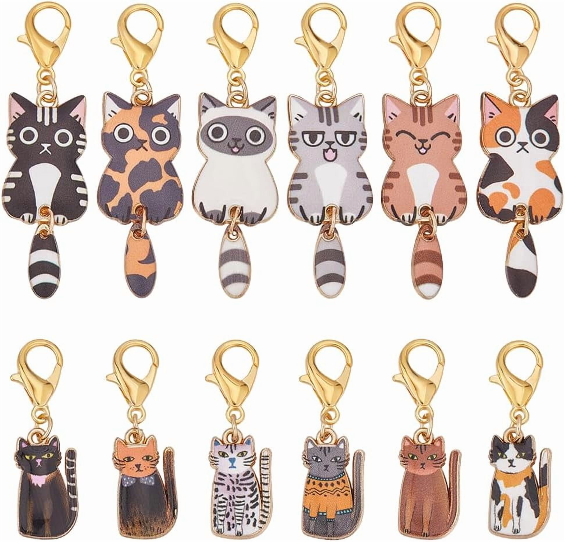 12Pcs Enamel Cat Charms Swinging Tails 12 Styles Cute Alloy Kitten ...