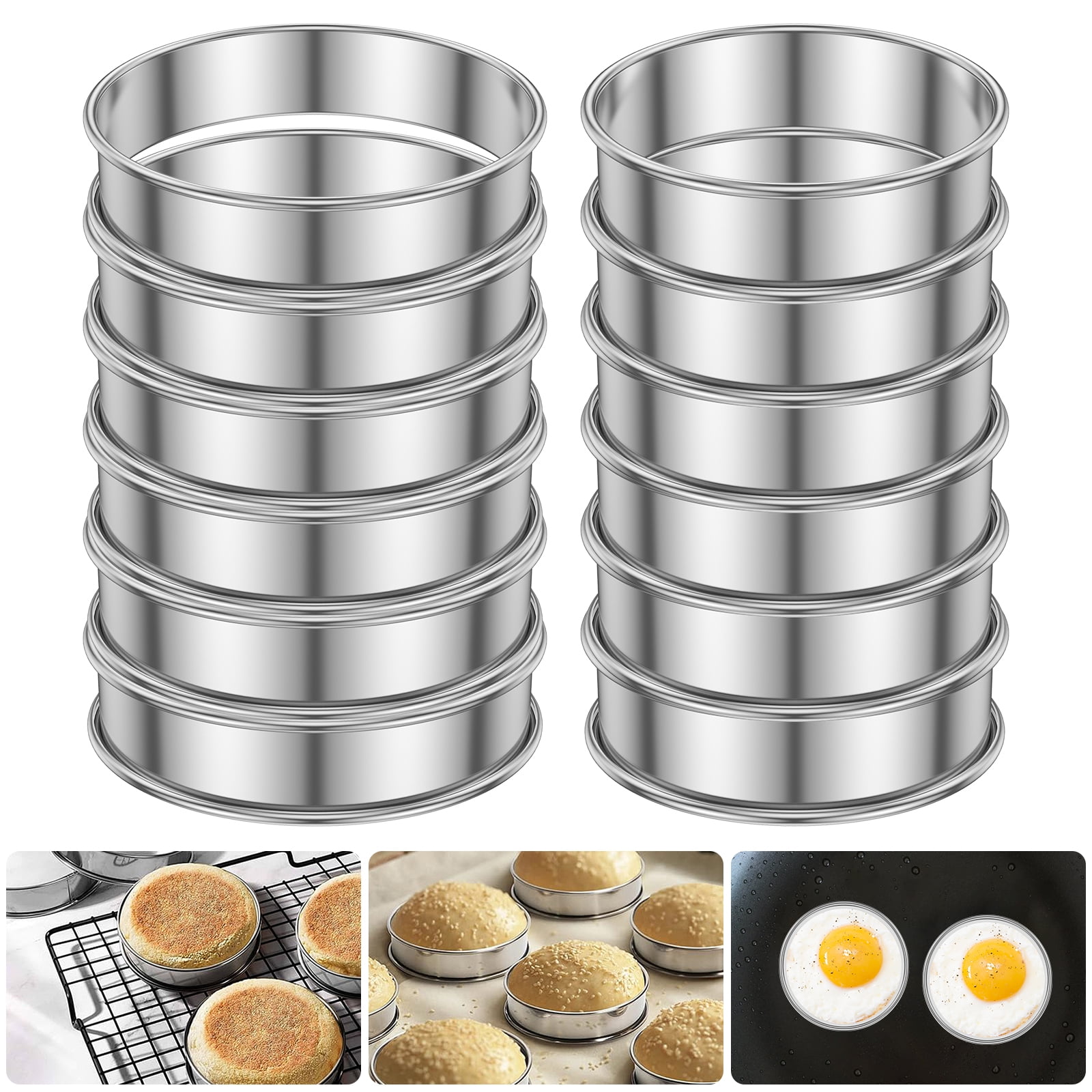 12Pcs English Muffin Rings 304 Stainless Steel Crumpet Rings Nonstick ...