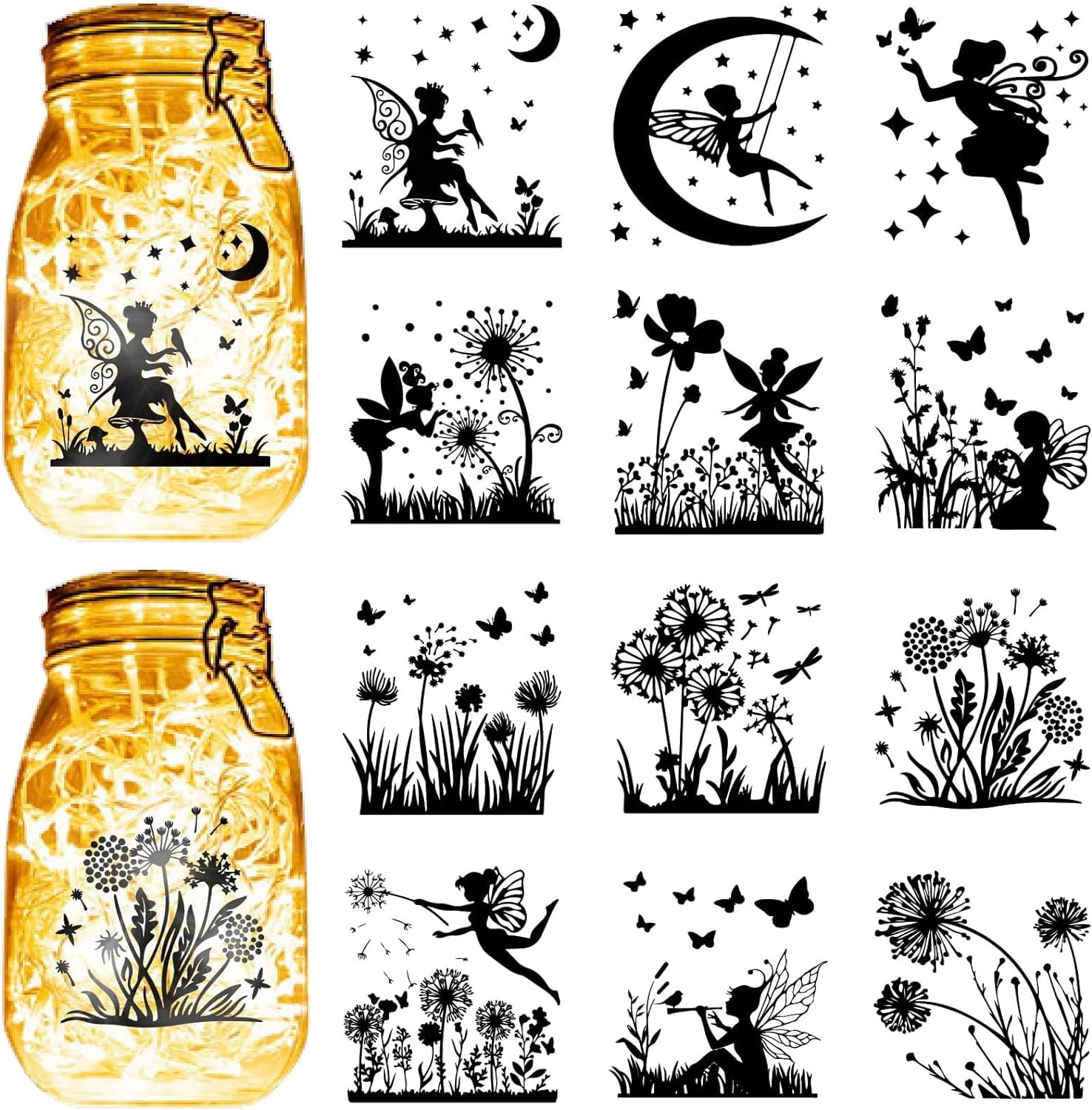 12Pcs Fairy Angel Silhouettes Mason Jar Decor Dandelion Laser Cut ...