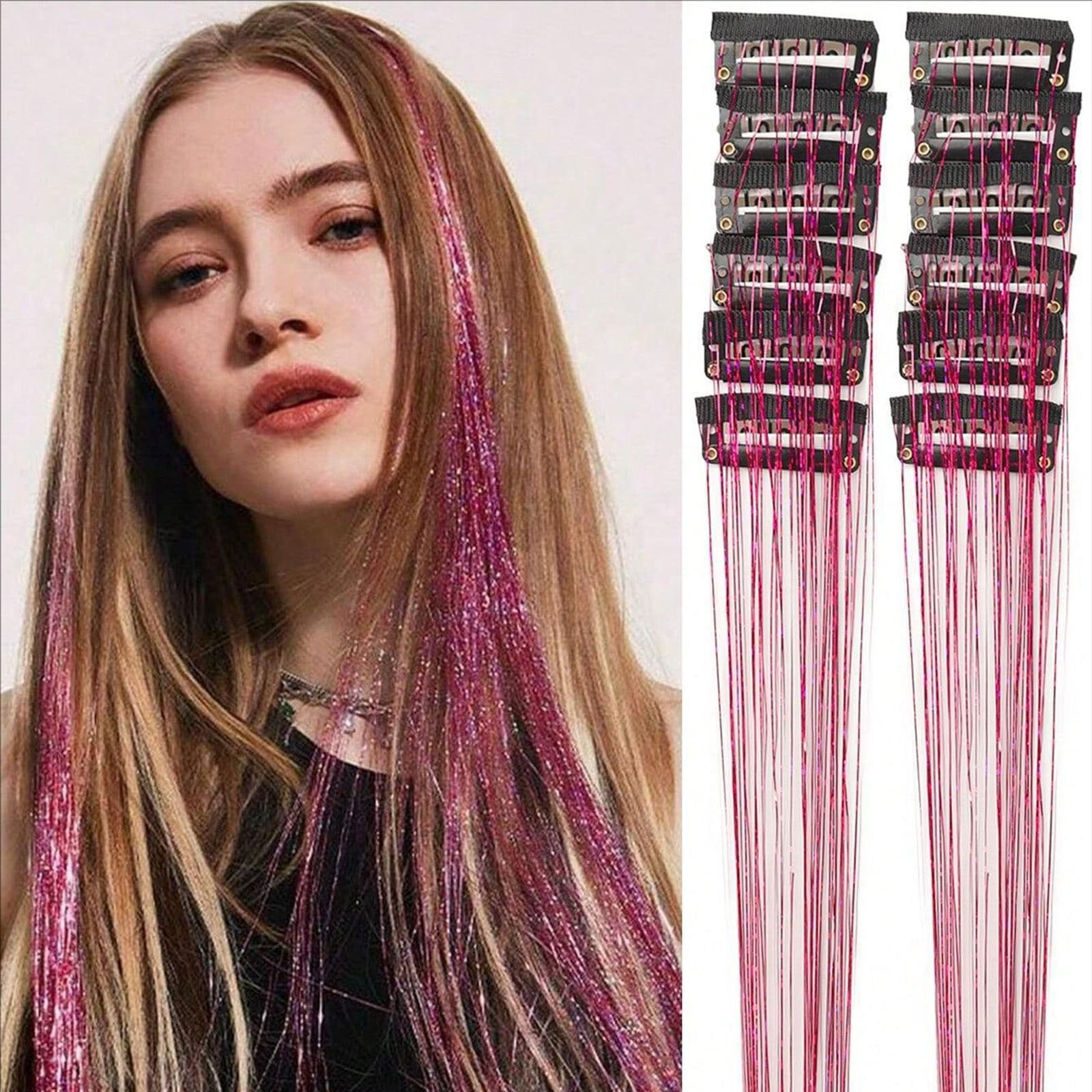 12Pcs Fairy Hair Tinsel Kit, 20.5 Inch Clip in Rainbow Hair Accessories ...