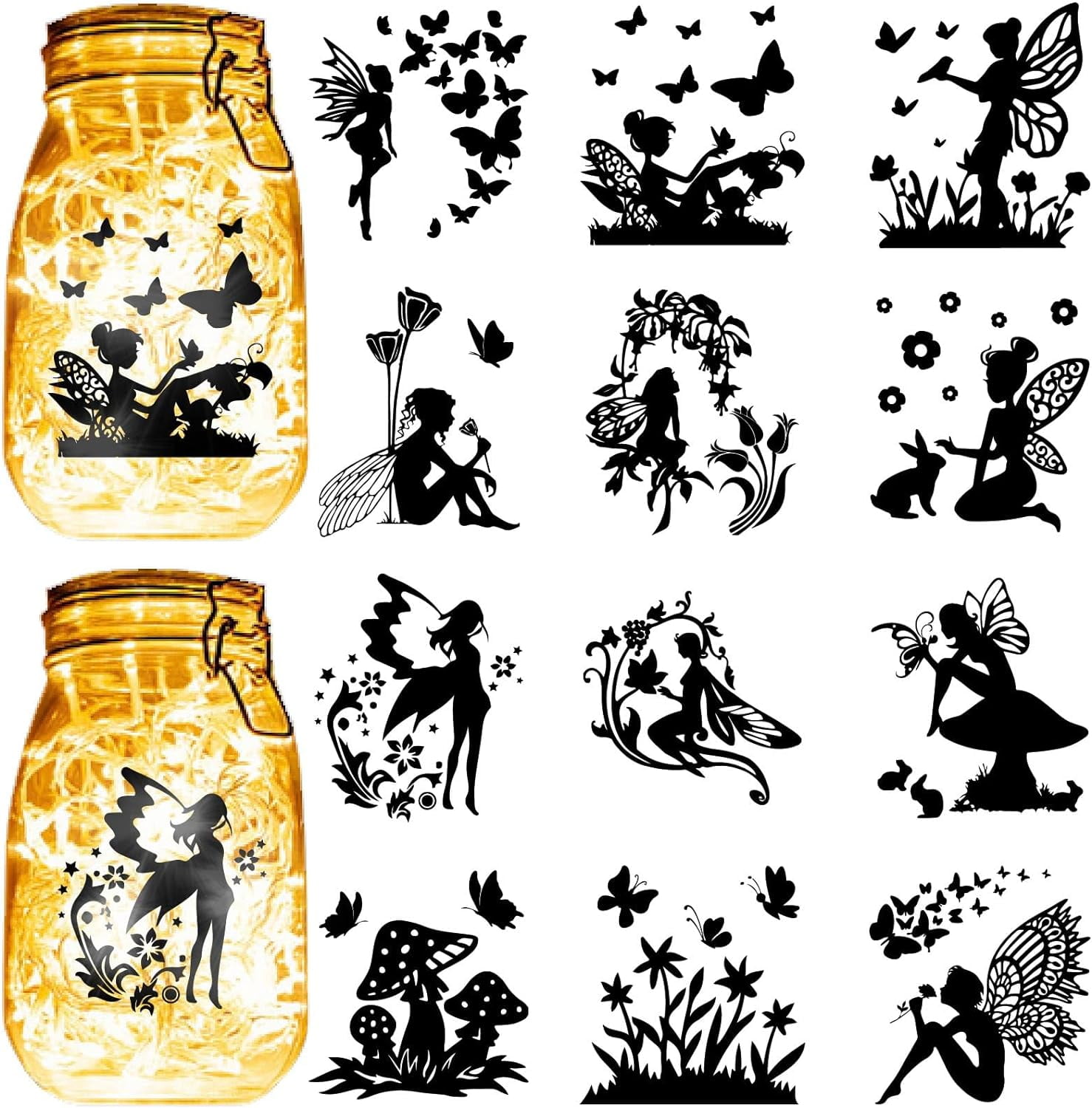 12Pcs Fairy Silhouettes Mason Jar Decor Mushroom Butterfly Laser Cut ...