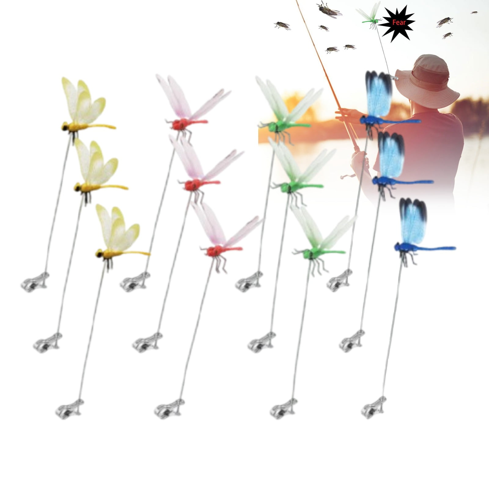 12Pcs Fake Dragonfly Garden Decor with Clip, Outdoor Bug Repellent for ...