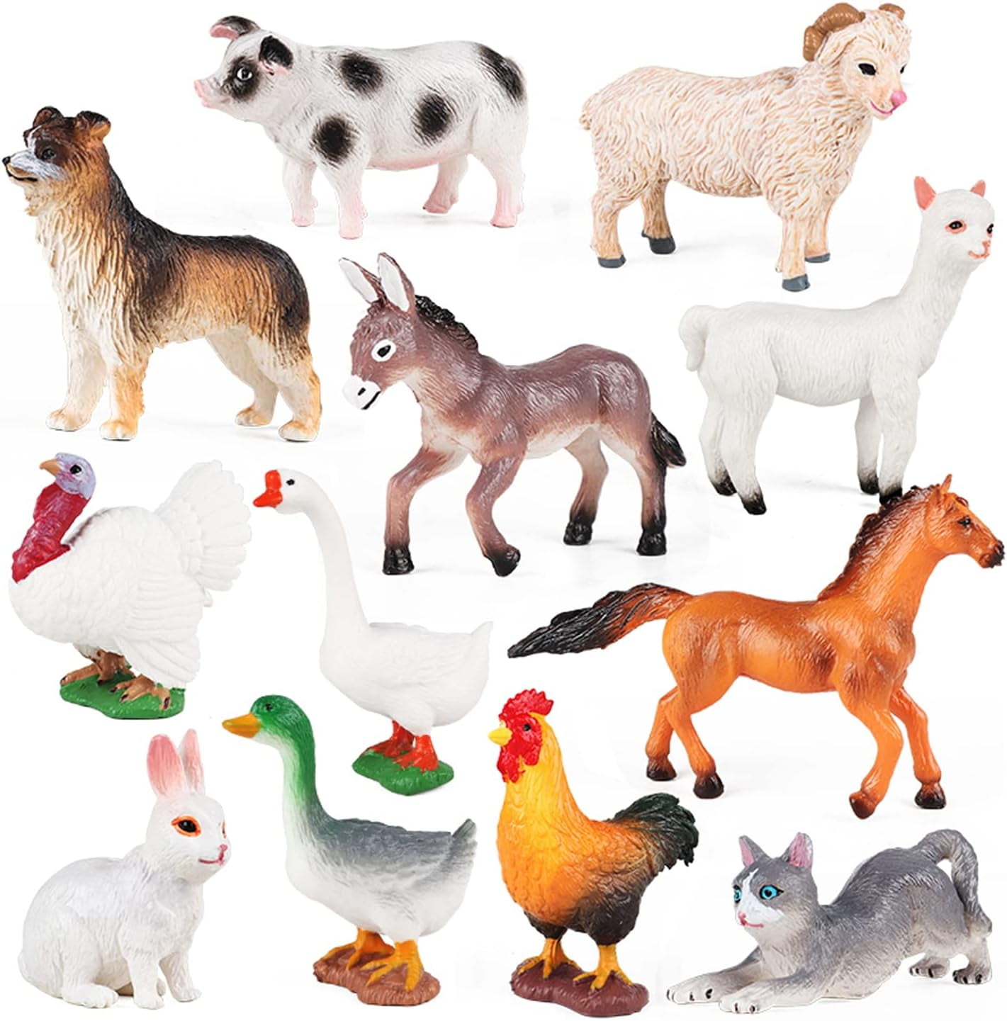 12Pcs Farm Animal Figures Toys Realistic Plastic Cattle Figurines ...
