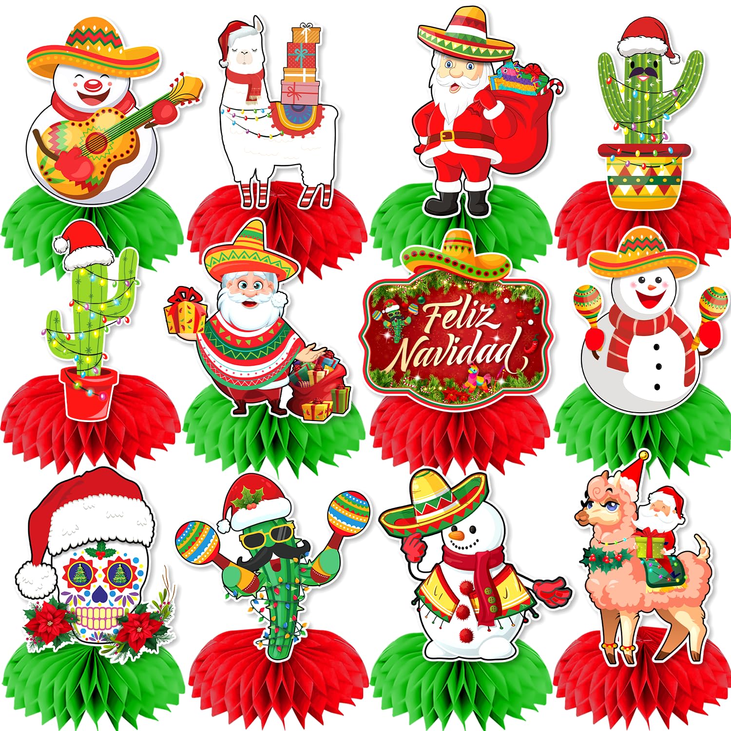 12Pcs Feliz Navidad Decorations Honeycomb Centerpieces, Mexican ...