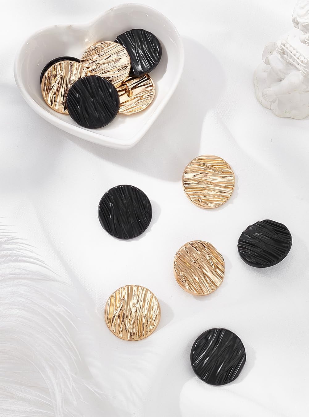 12Pcs Flat Round Alloy Shank Buttons 1-Hole Textured Metal Button Mixed ...