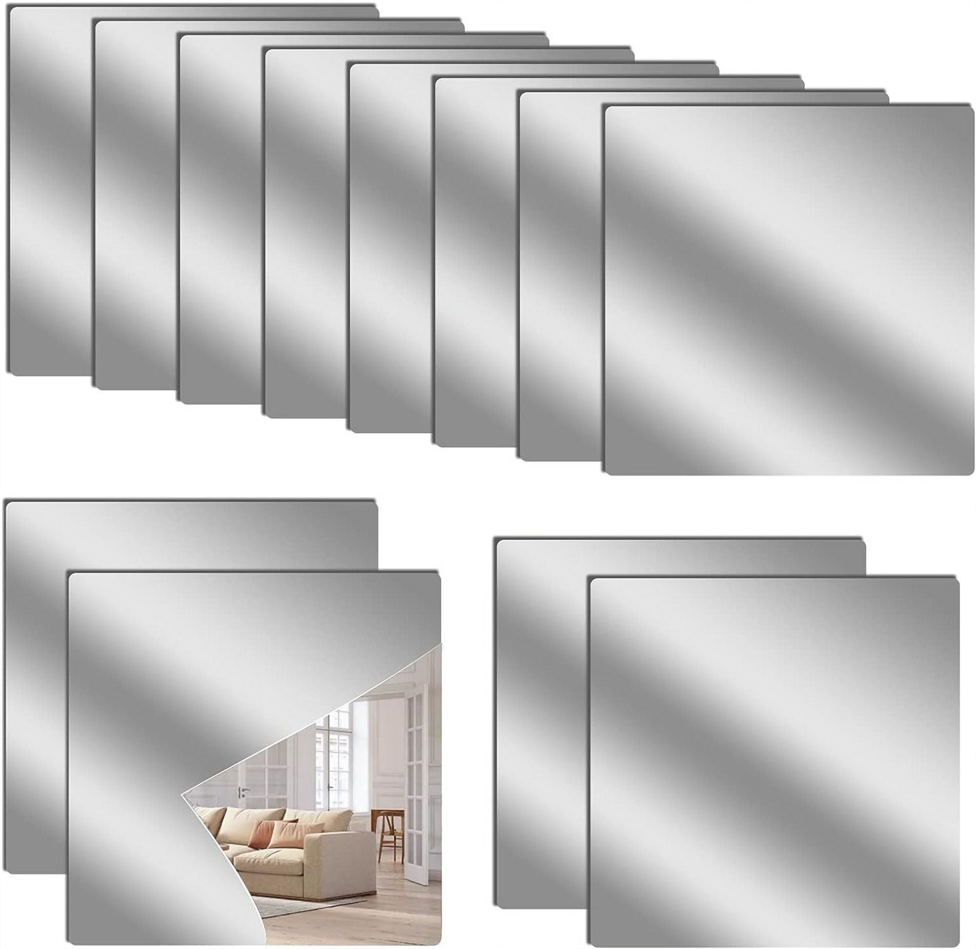 12Pcs Flexible Acrylic Mirror,Self Adhesive Dressing Mirror,Unbreakable ...