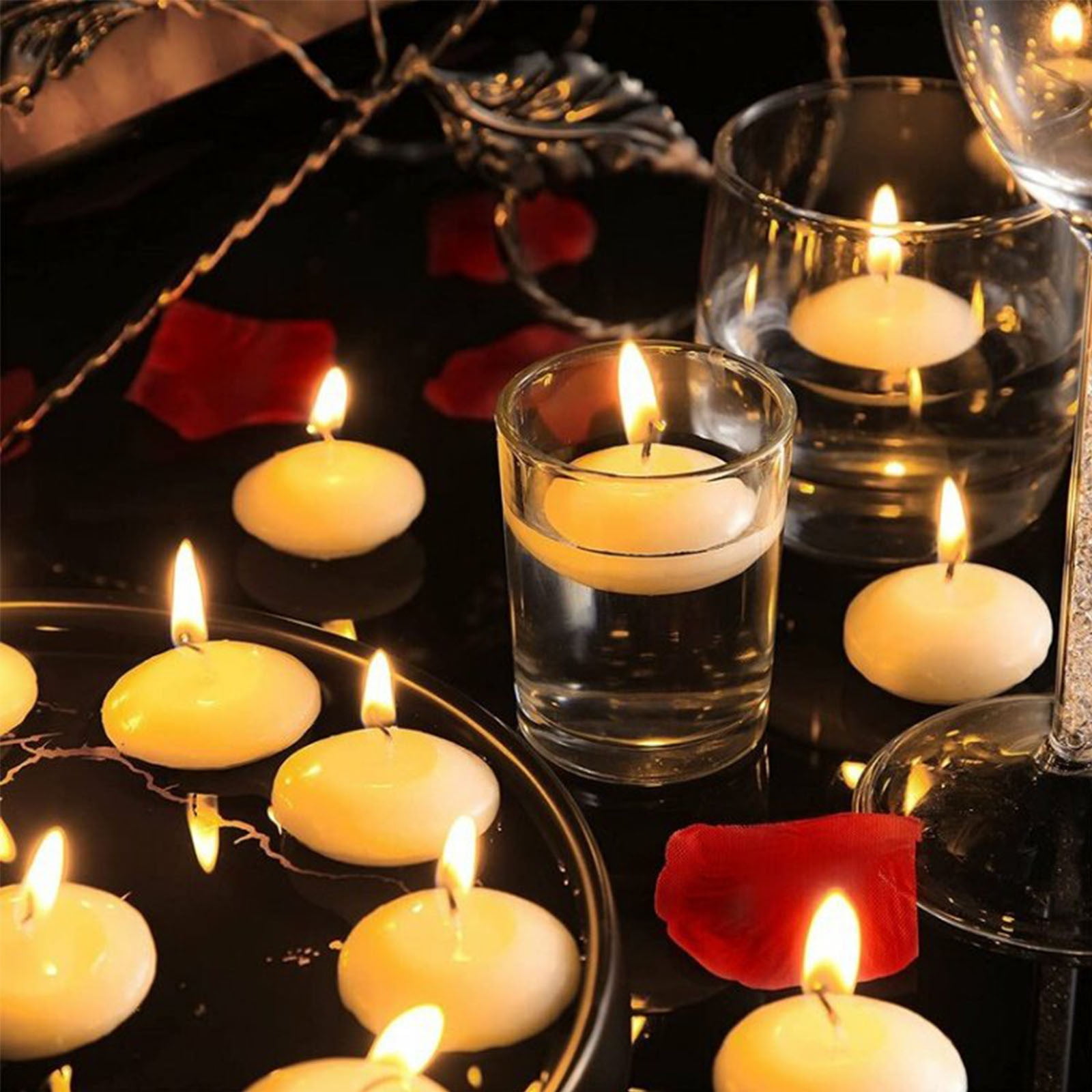 12Pcs Floating Candles Valentine'S Day Romantic Candlelight Round Water ...