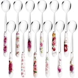 12Pcs Floral Stainless Steel Spoons with Ceramic Handle, Ice Cream ...