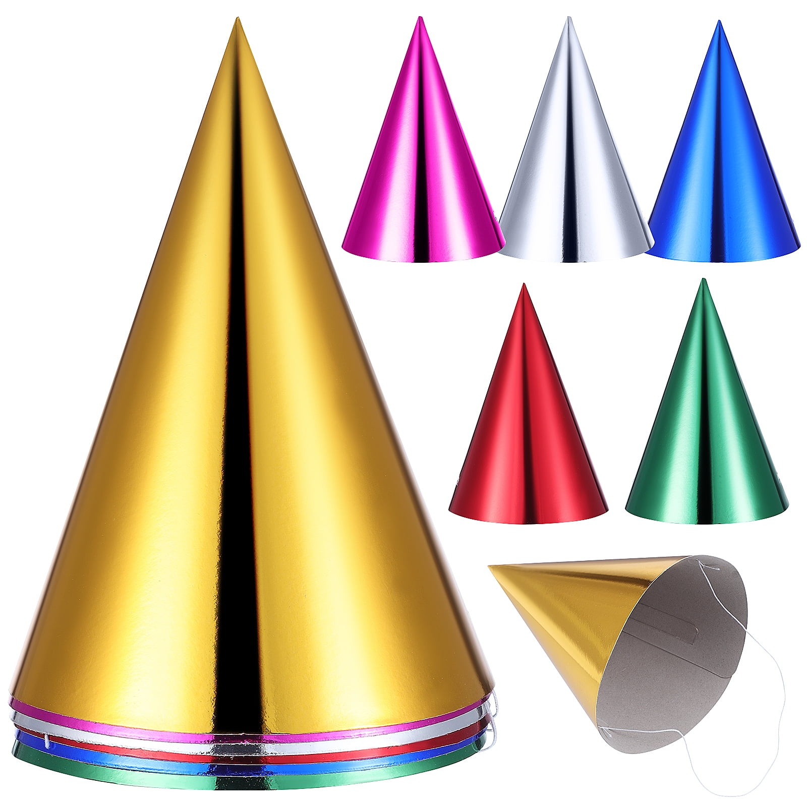 12Pcs Foil Party Hats - Assorted Metallic Cone Hats for Birthday ...