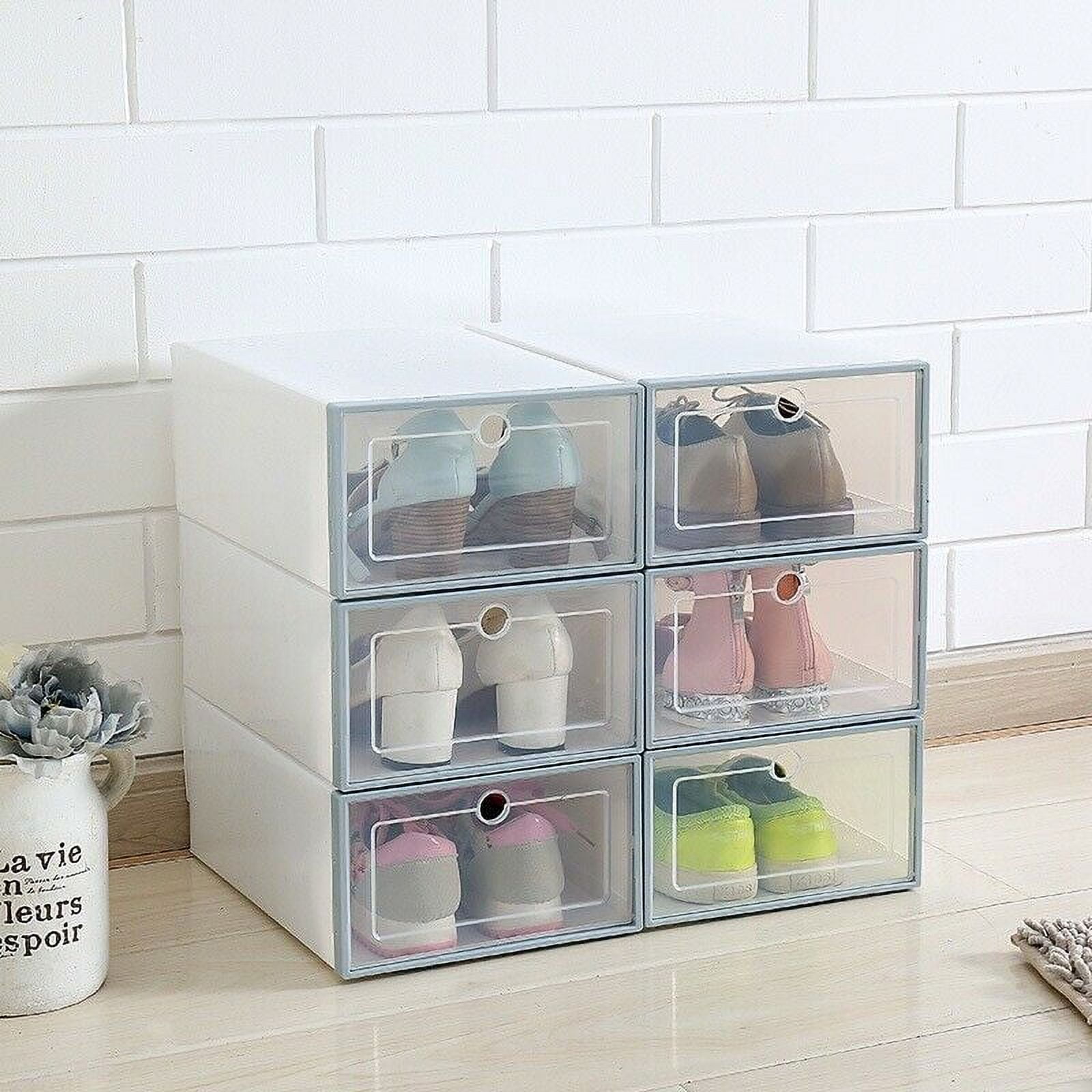 12Pcs Foldable Plastic Shoes Box Transparent Household Storage Drawer ...