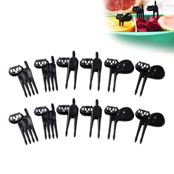 12Pcs Food Picks - Black Cats Shape Food Forks for Fruit Cocktail Picks ...