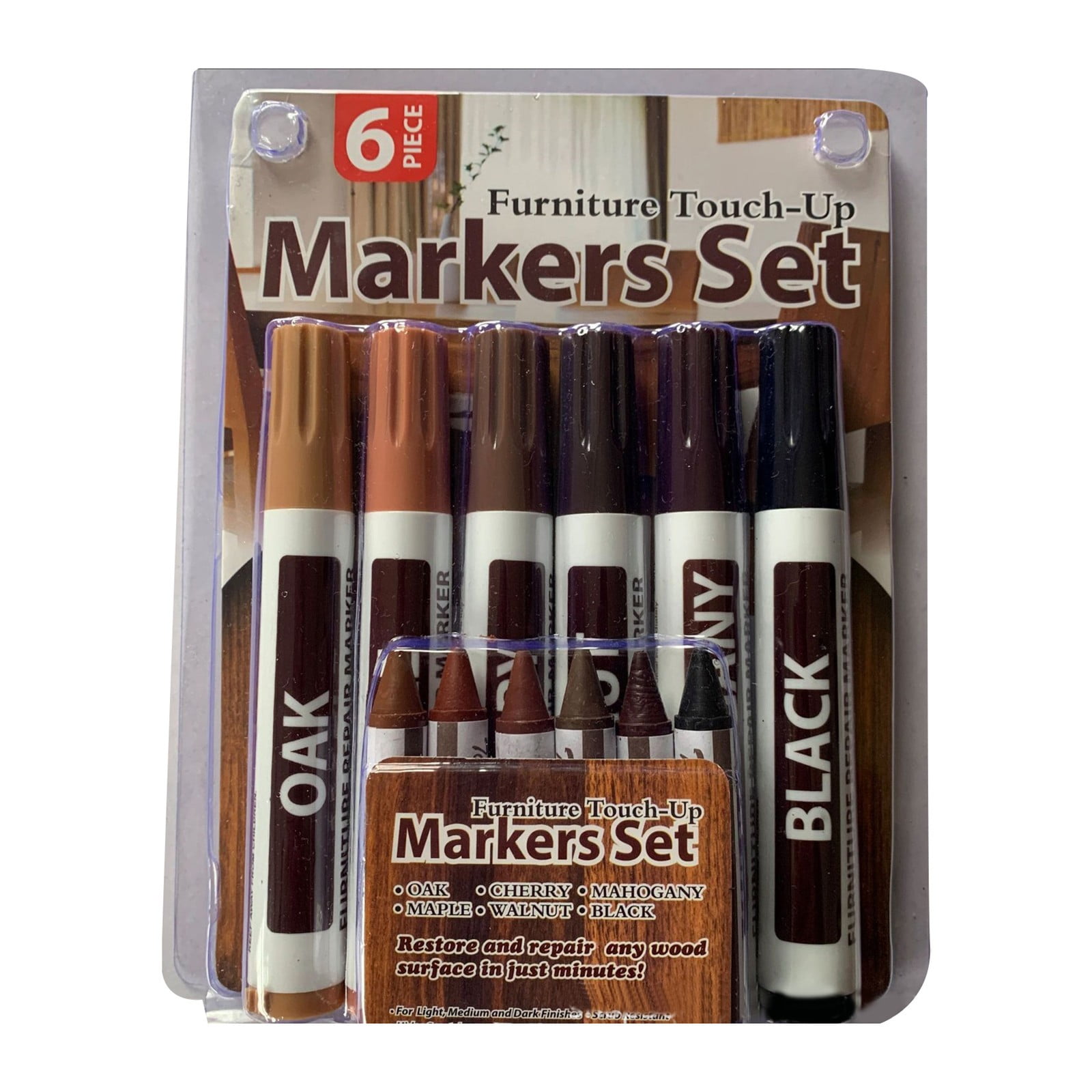 12Pcs Furniture Repair Kit Wood Markers, 6Pcs Markers and 6Pcs Wax ...