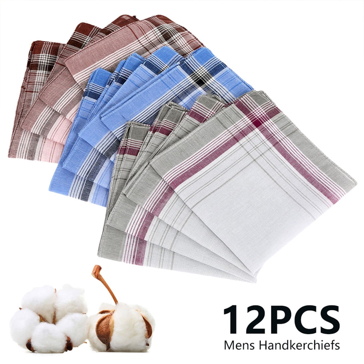 Evjurcn 12Pcs Gents Hankies ,Soft Pure Cotton Sweat-Absorbing Mens ...