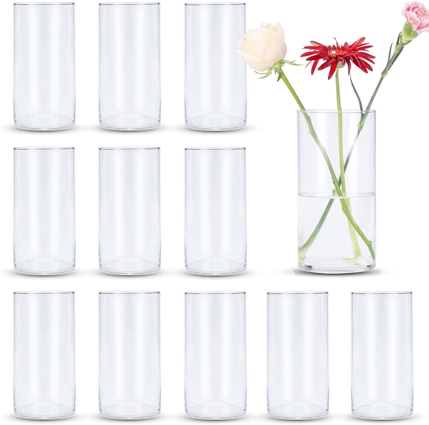 12Pcs Glass Cylinder vases for Centerpieces, 6 Inches Tall Flower Vases ...