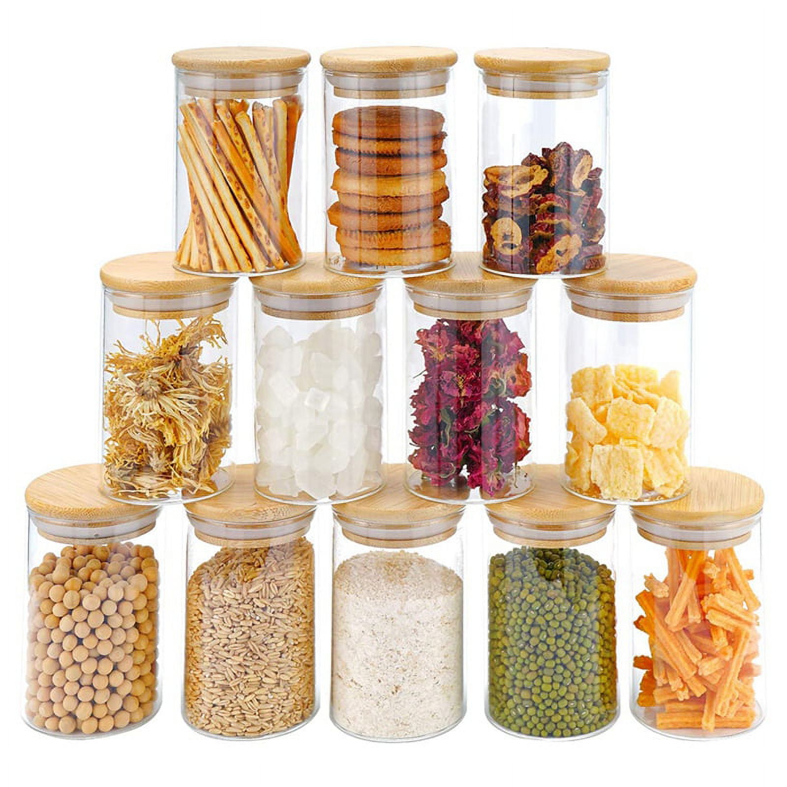 12Pcs Glass Jars Set(300Ml),Clear Spice with Bamboo Lids, Food Storage ...