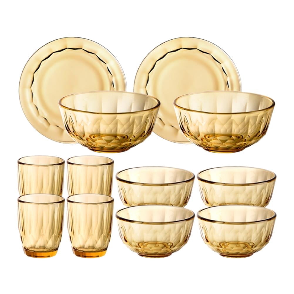 IFRINID 12Pcs Glass Kitchen Dinnerware Set with Plates, Bowls and Mugs ...