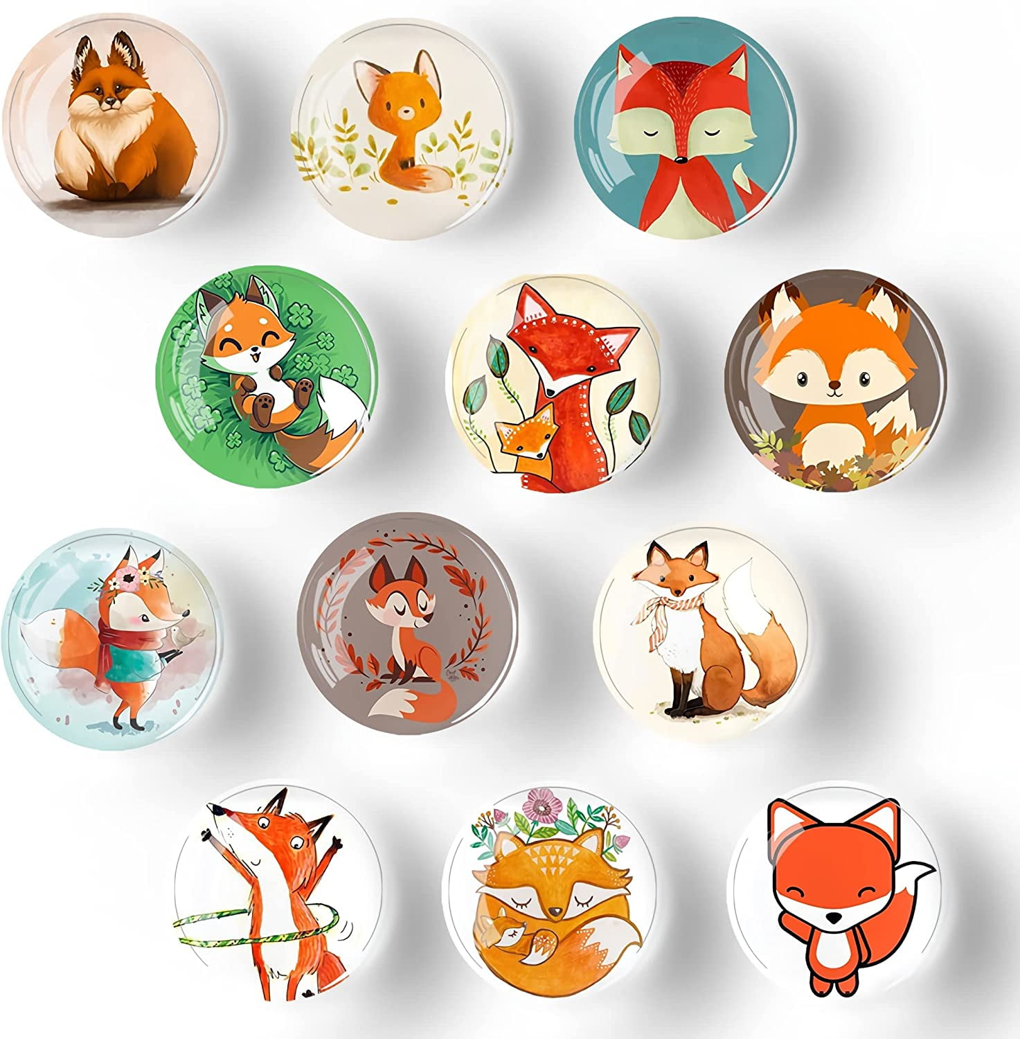 12Pcs Glass Strong Magnetic Refrigerator Magnet Fridge Sticker,Cute Fox ...