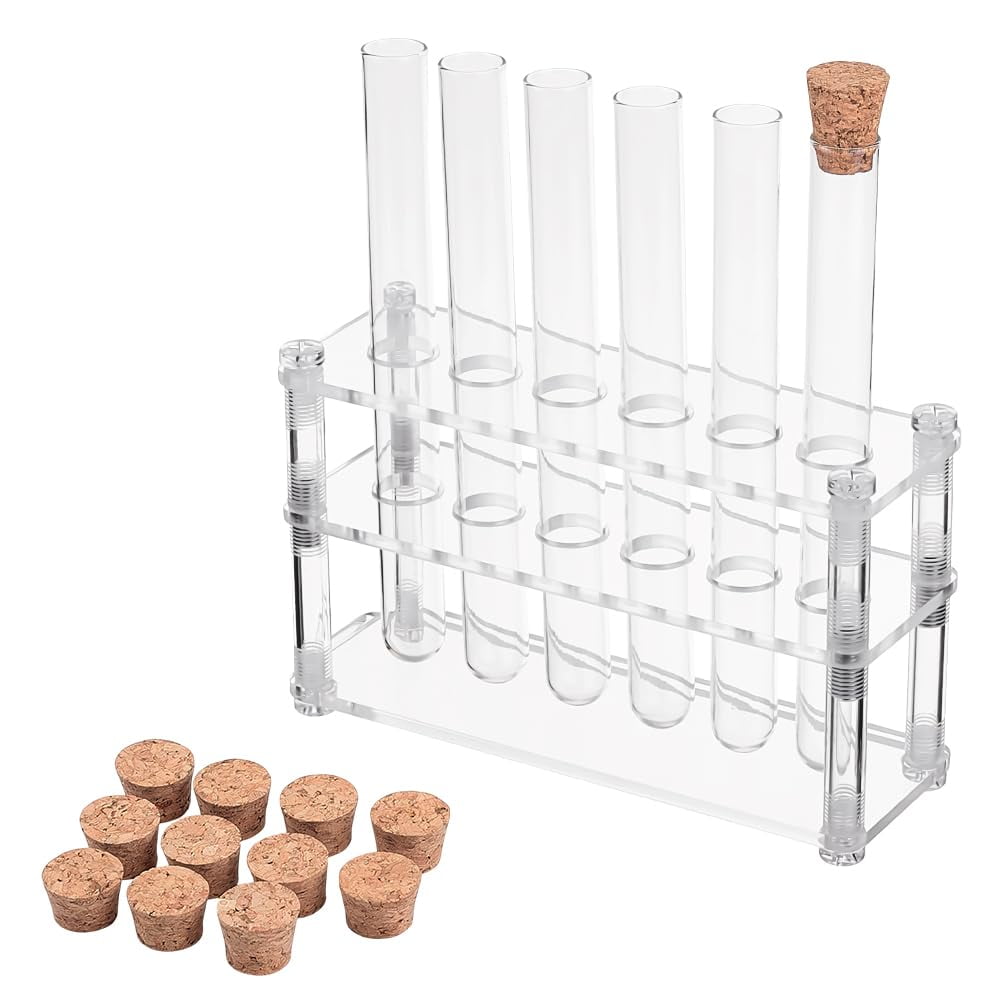 12Pcs Glass Test Tubes with Acrylic Holder 5.9x1.9x3.5 Inch Glass Test ...