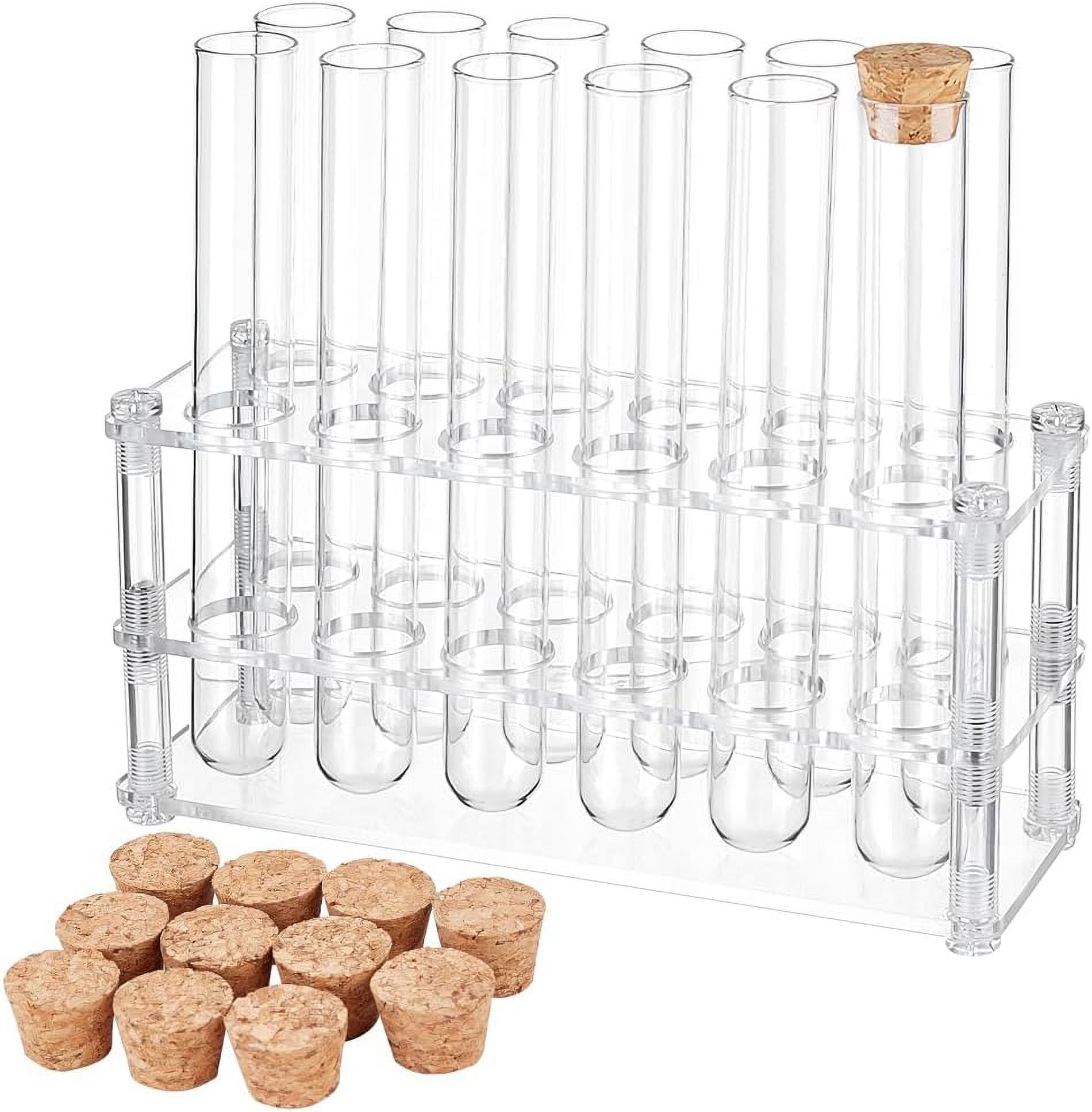 12Pcs Glass Test Tubes with Rack Glass Test Tubes with Cork Stoppers ...