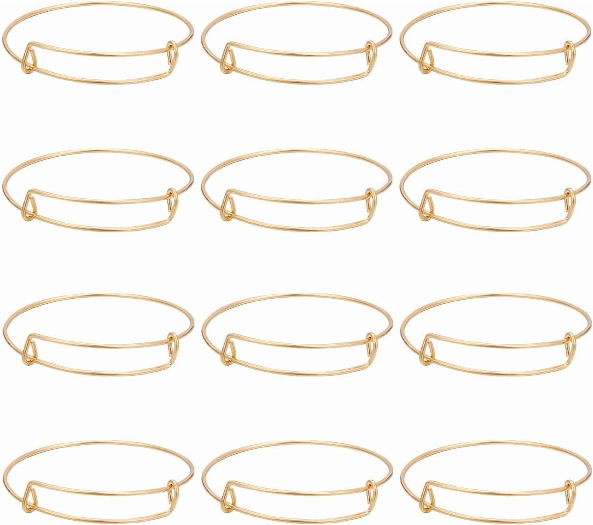 12Pcs Gold Expandable Bangle Adjustable Wire Bracelets Stainless Steel ...
