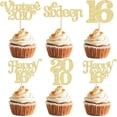 12Pcs Gold Glitter 16th Birthday Cupcake Toppers, Vintage 2010 Sixteen ...