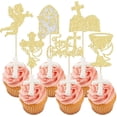 12Pcs Gold Glitter First Communion Cupcake Toppers, Themed Cake Picks ...