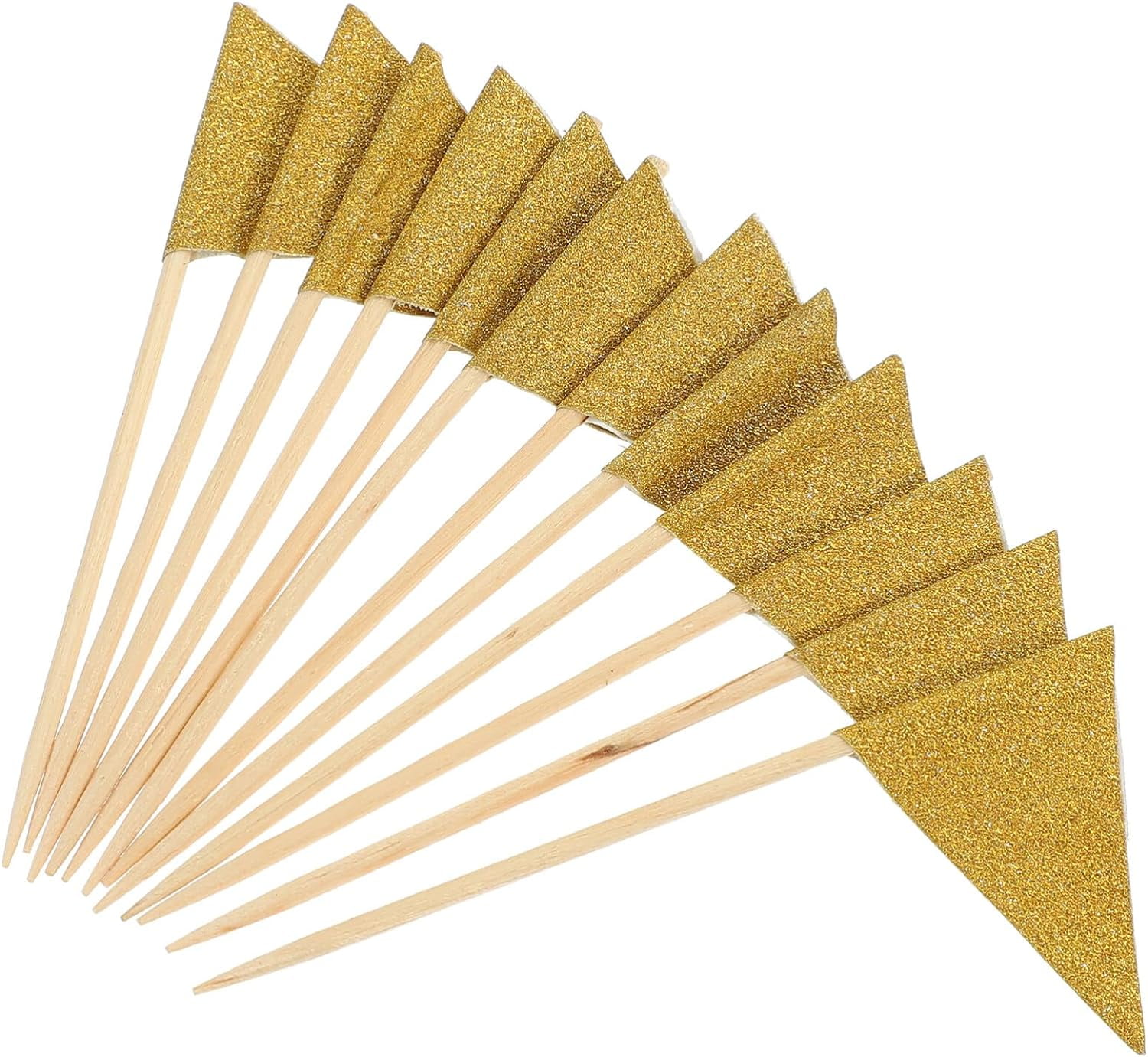 12Pcs Golden Toothpick Flags Mini Plain Triangle Stick Cupcake Toppers ...