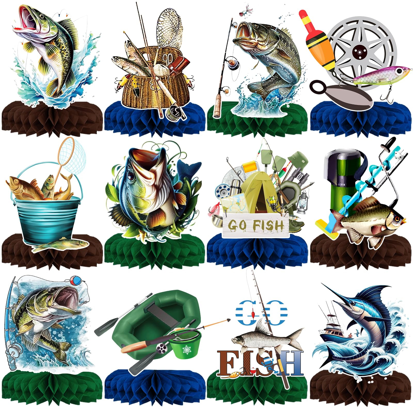 12Pcs Gone Fishing Party Decorations, Fishing Honeycomb Table Fishing ...