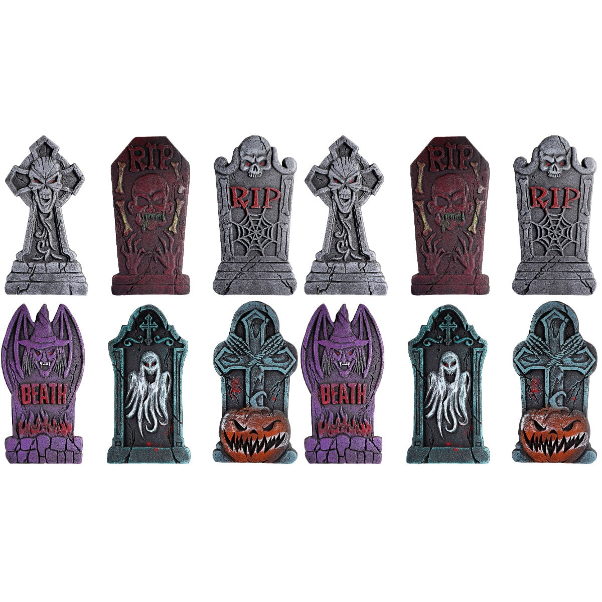 12Pcs Graveyard Halloween Decorations Scary Gravestone Headstone Lawn ...