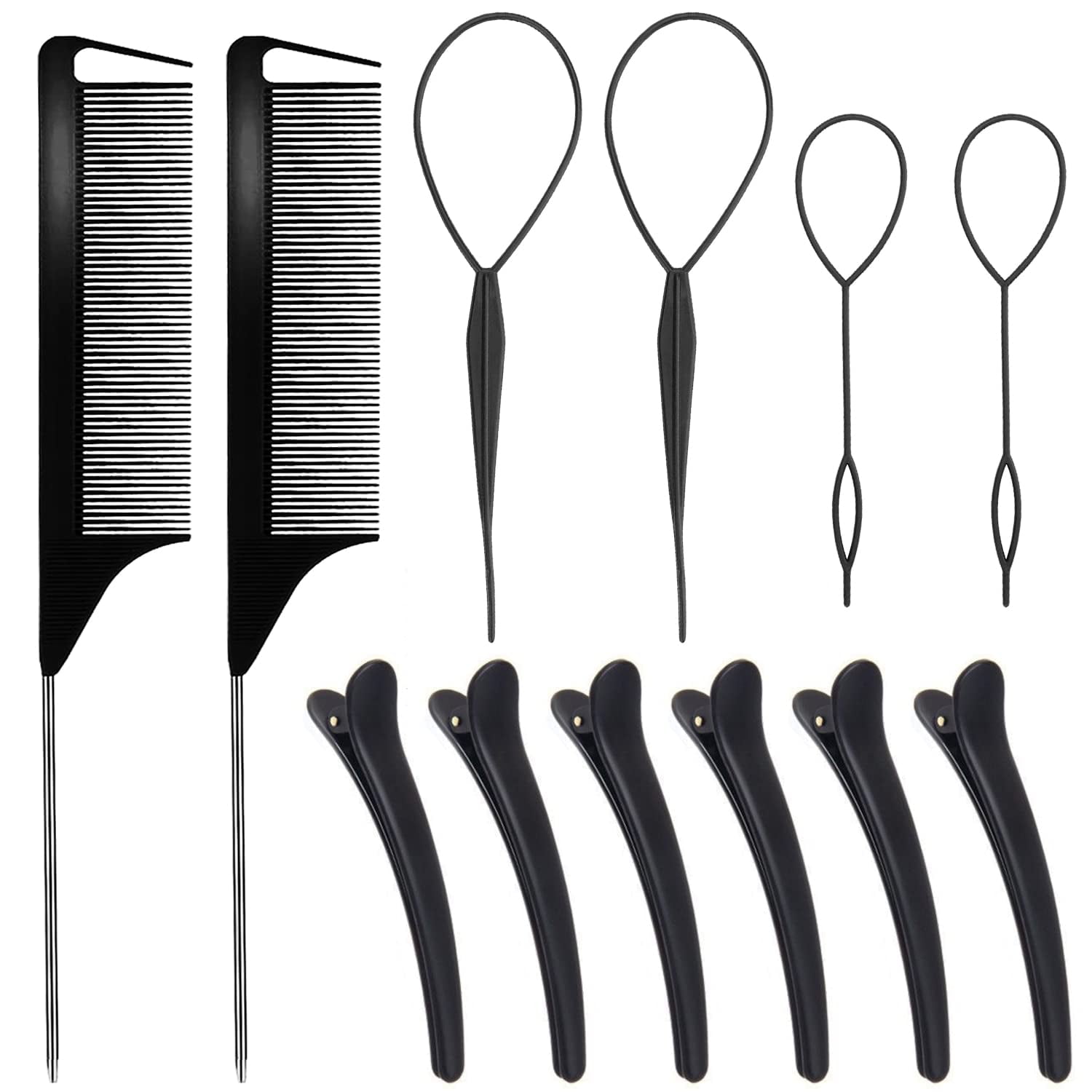 12Pcs Hair Tail Tools Set Including 4 pcs French Braid Tool Loop Hair ...