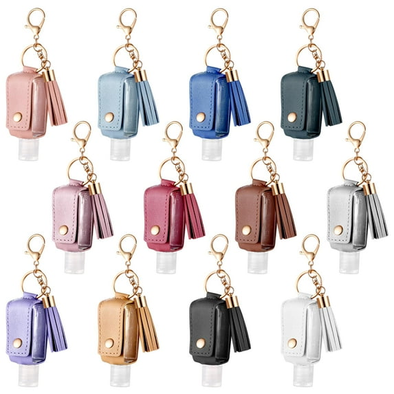 12Pcs Hand Sanitizer Keychain, 30ml Portable Leather Hand Sanitizer ...