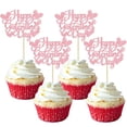 12Pcs Happy Galentine's Day Cupcake Toppers, Pink Glitter Cupcake Picks ...