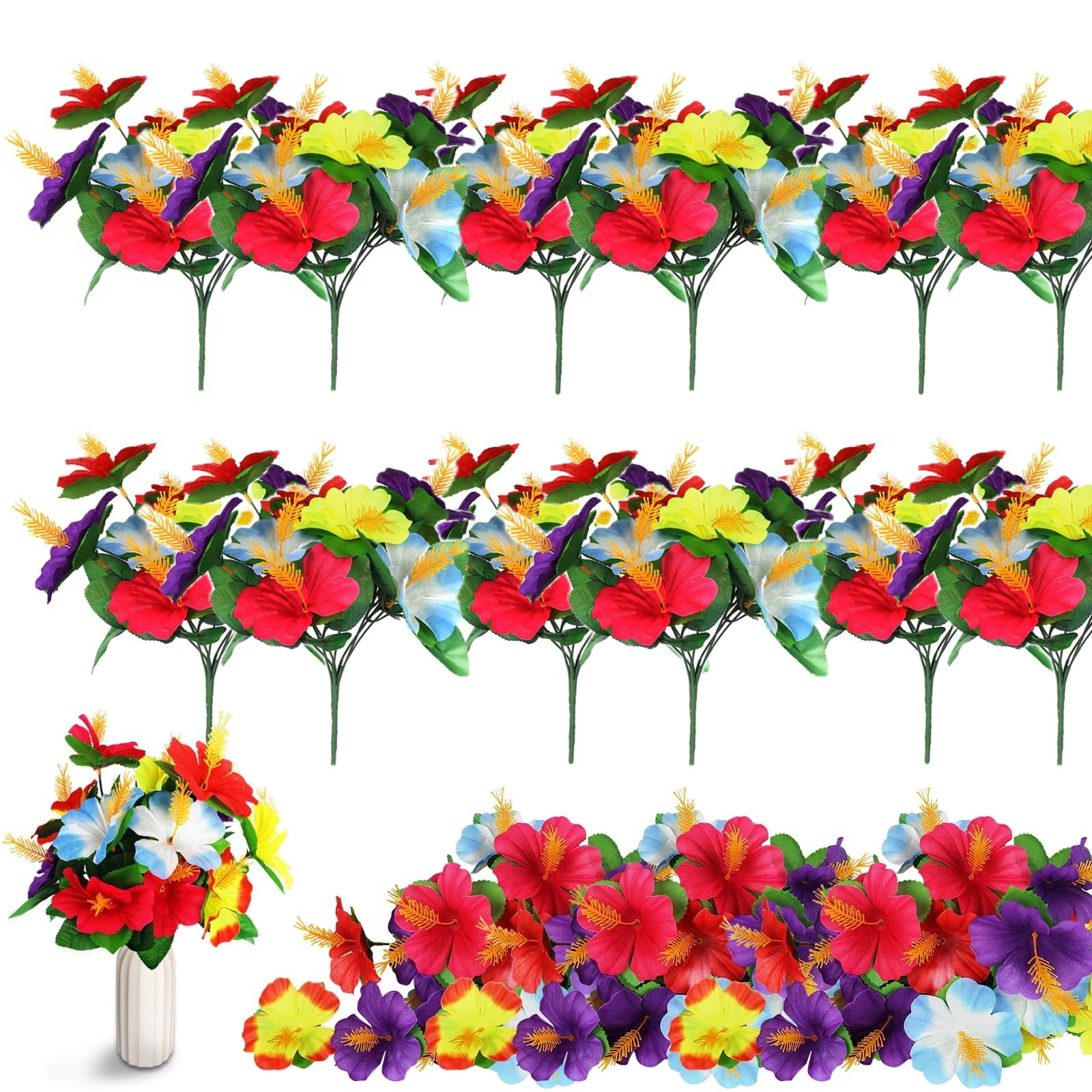 12Pcs Hawaii Hibiscus Flower, 7.87" Faux Hibiscus Flowers Bouquet ...