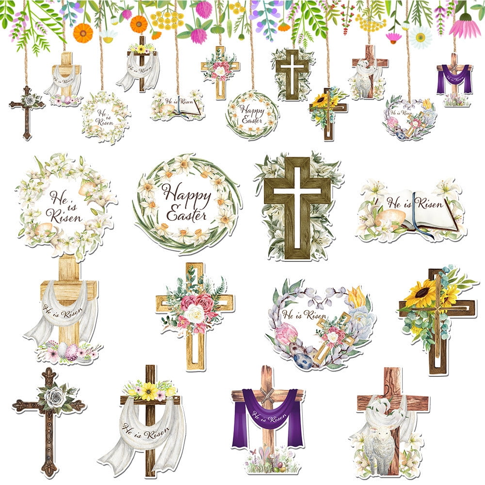 12Pcs He is Risen Easter Door Decoration Sign, Easter Religious Wreath ...
